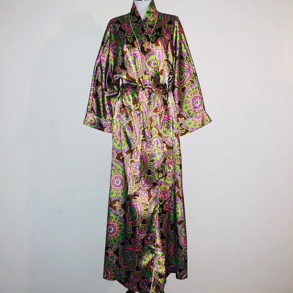 Vintage | Dresses | Vintage 97s Neon Paisley Robe | Poshmark